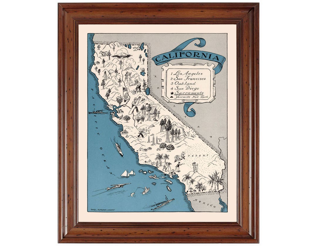 California Pictorial Map 1931; Ready-to-frame 18" X 24" Print ...