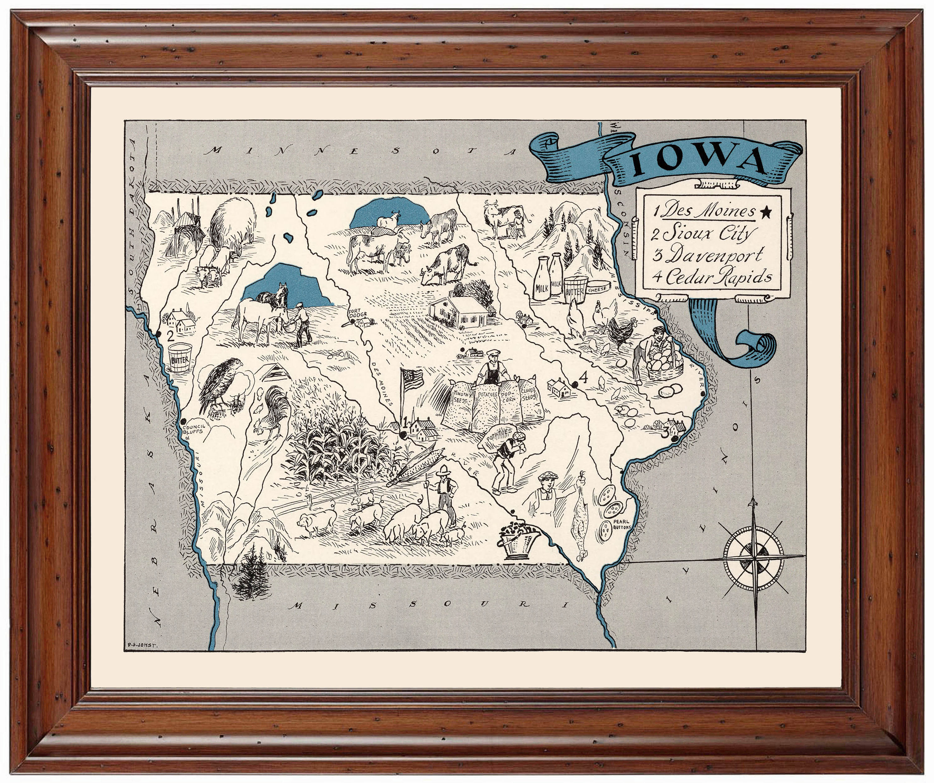 Iowa Pictorial Map 1931; Ready-to-frame 18" X 24" Print Reproduced From ...