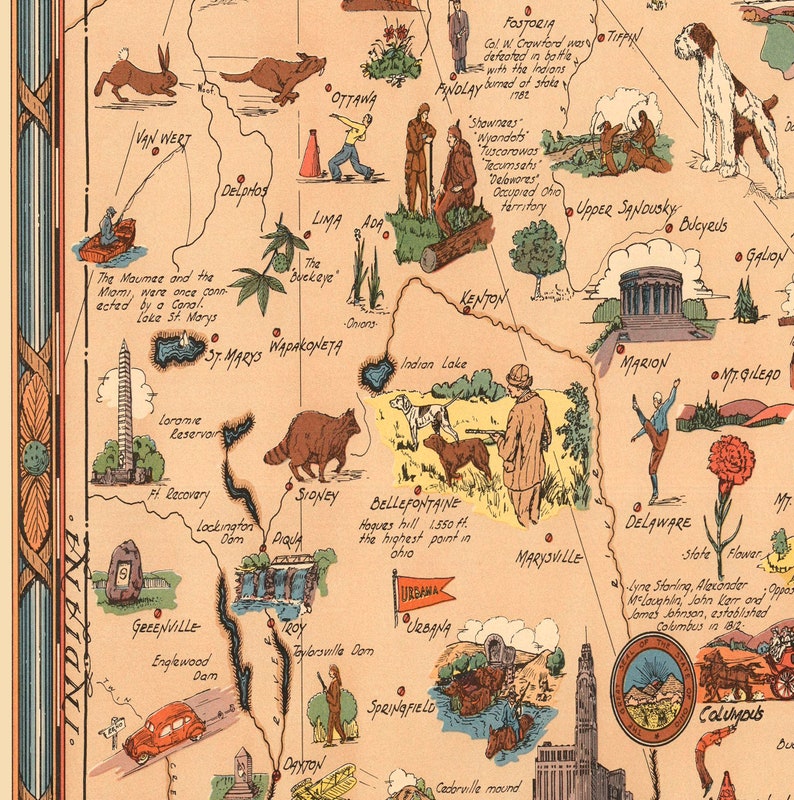 Ohio Historical Map 1946 Ready-to-frame 24 X 36 Print Reproduced From a ...