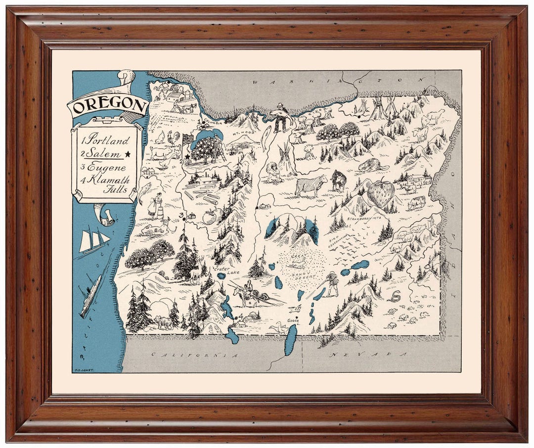 Oregon Pictorial Map 1931; Ready-to-frame 18" X 24" Print Reproduced ...