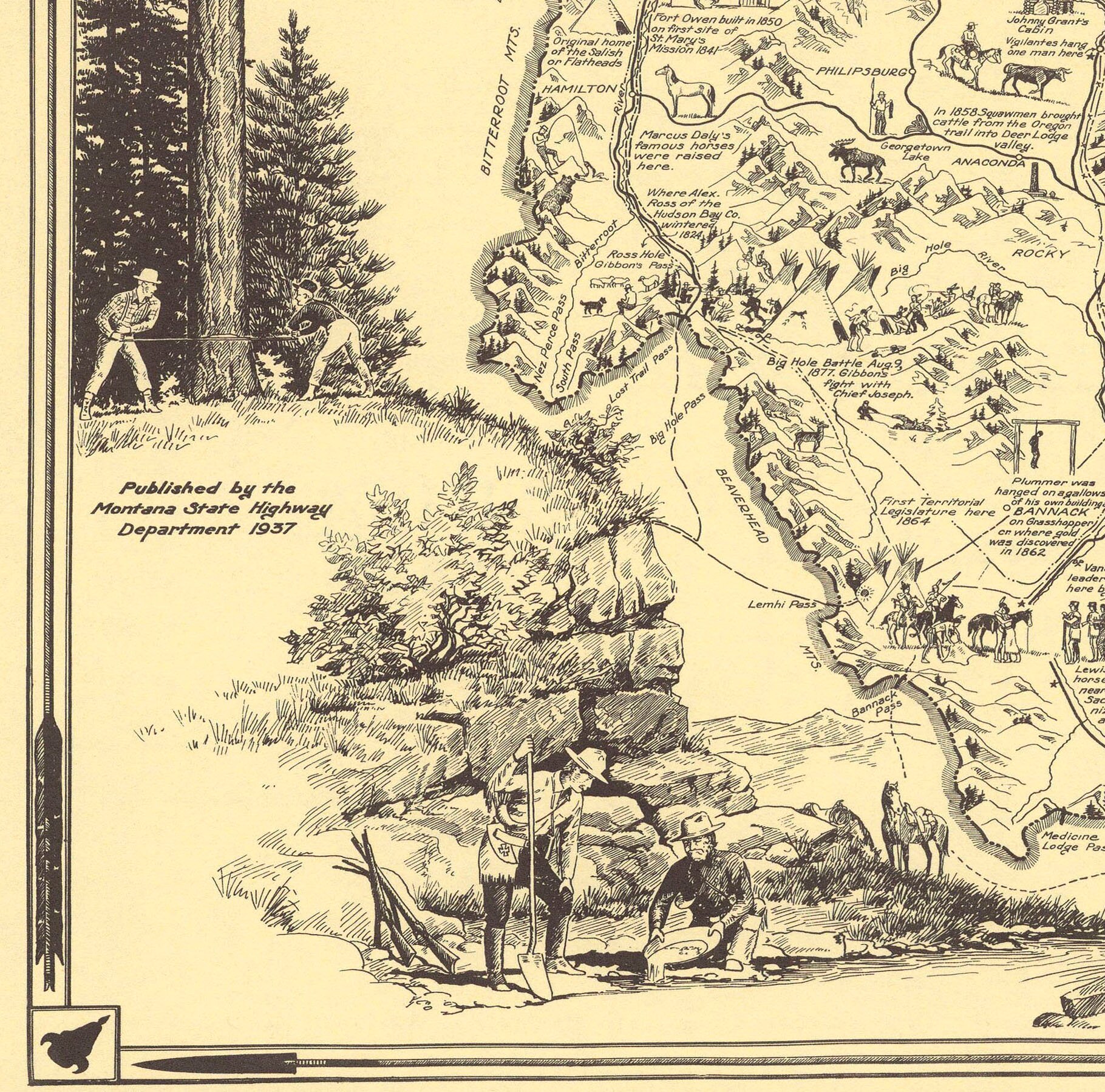 MT Frontier Historical Map 1937; Ready-to-frame 24" X 36" Print ...