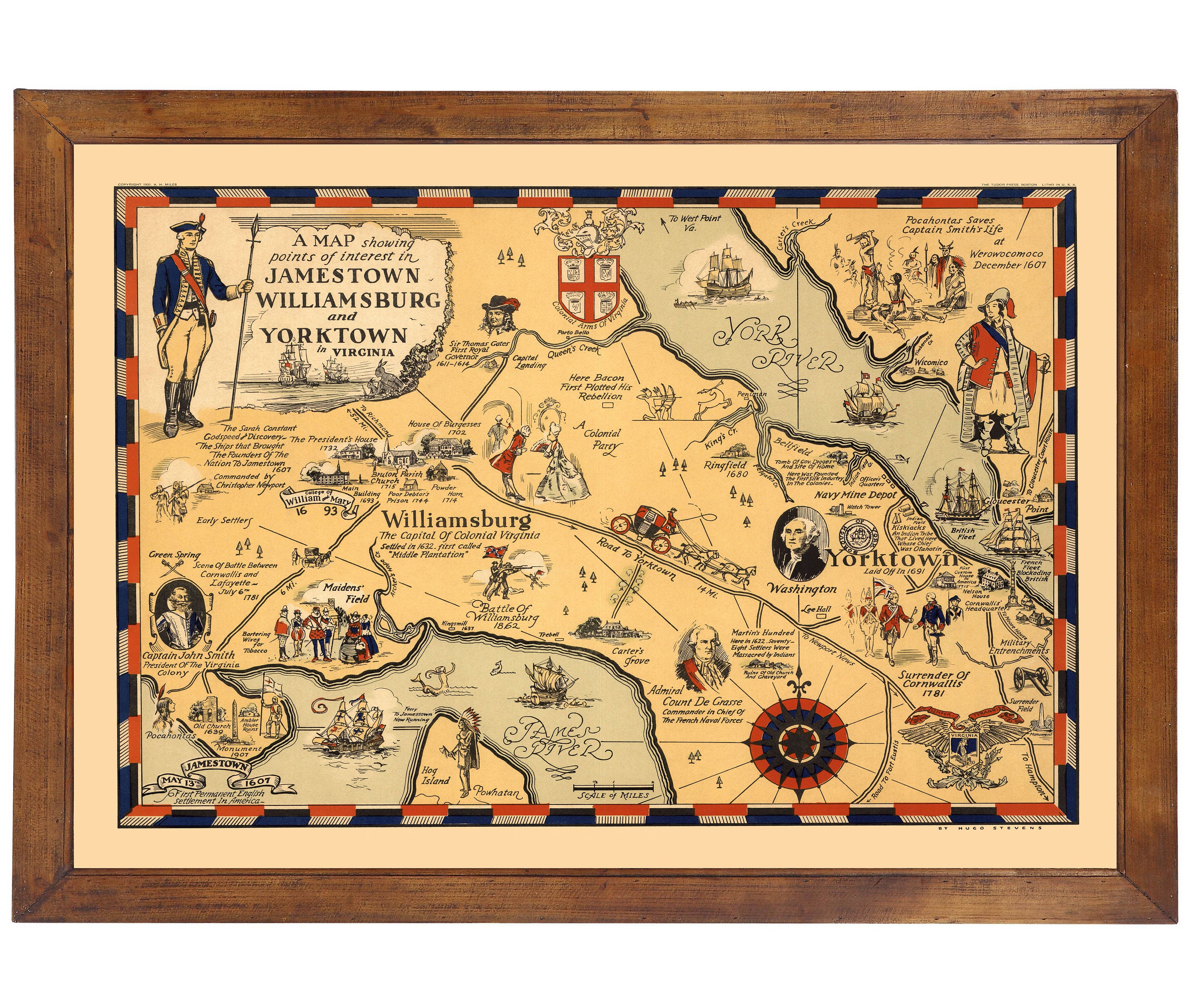 Jamestown, Williamsburg & Yorktown Historical Map 1930; Ready-to-frame ...