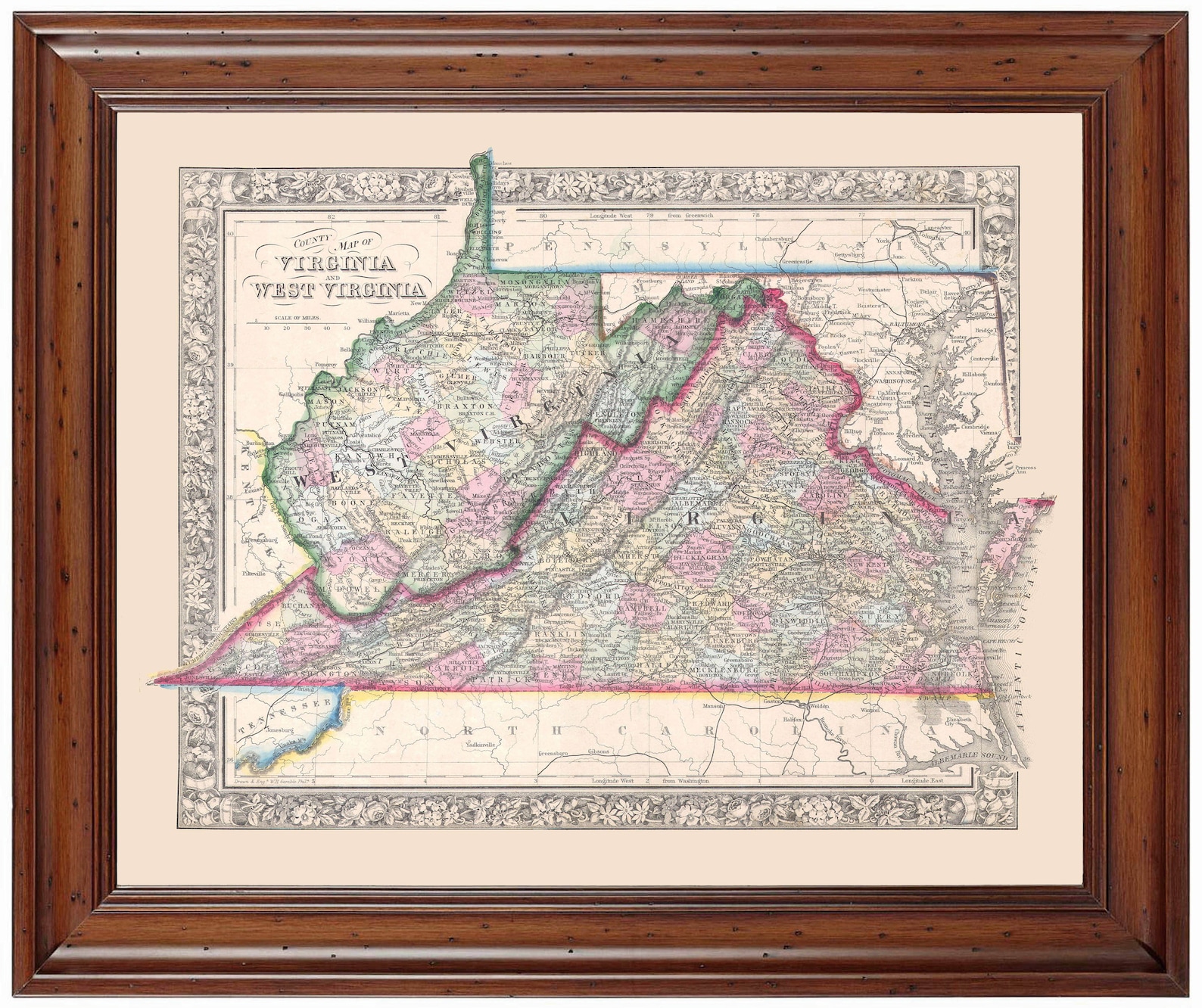 Virginia & West Virginia 1864; Ready-to-frame 18" X 24" Print ...