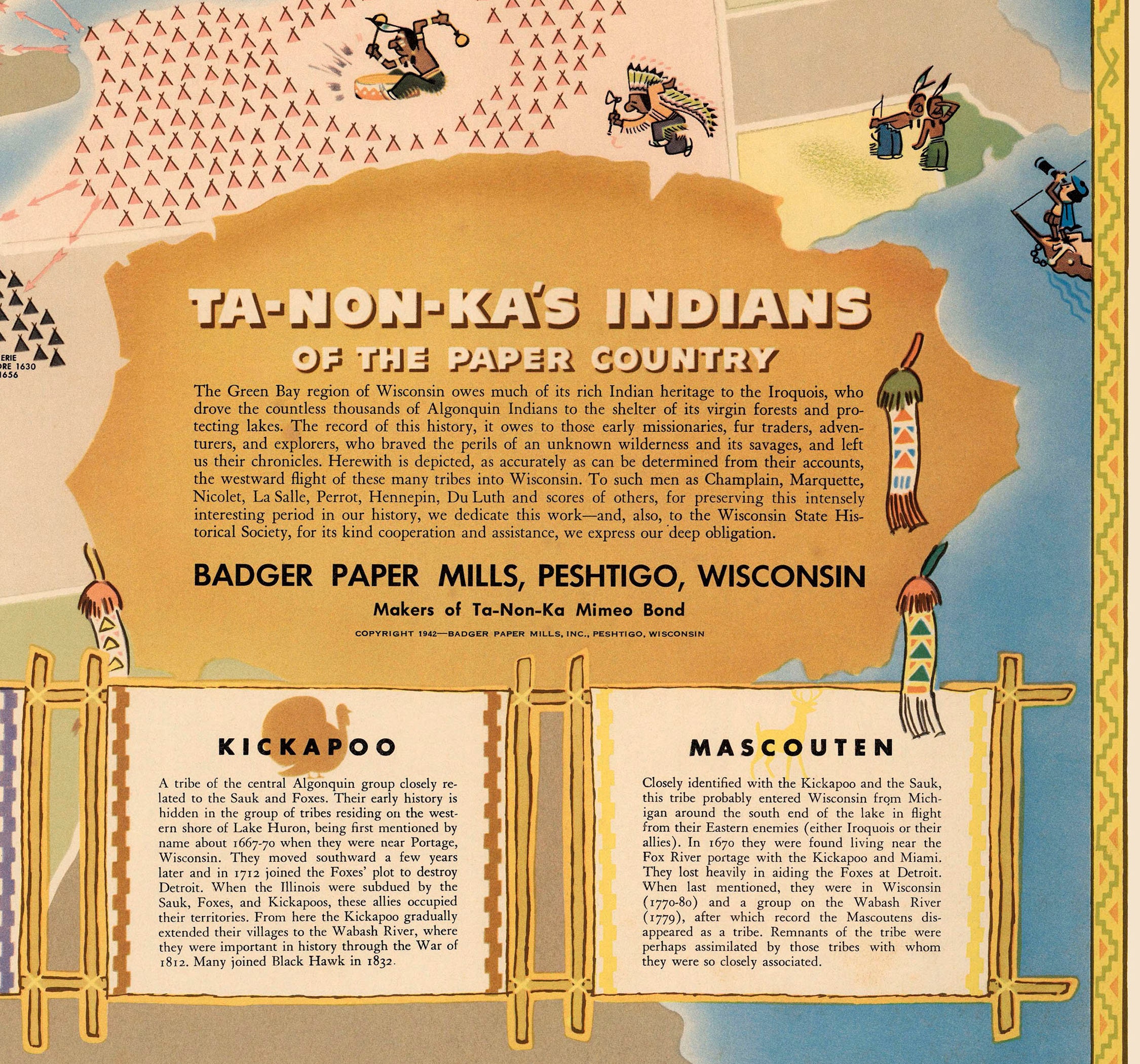 WI Map of Indian Tribes & Heritage 1942 Ready-to-frame 24 X 36 Print ...