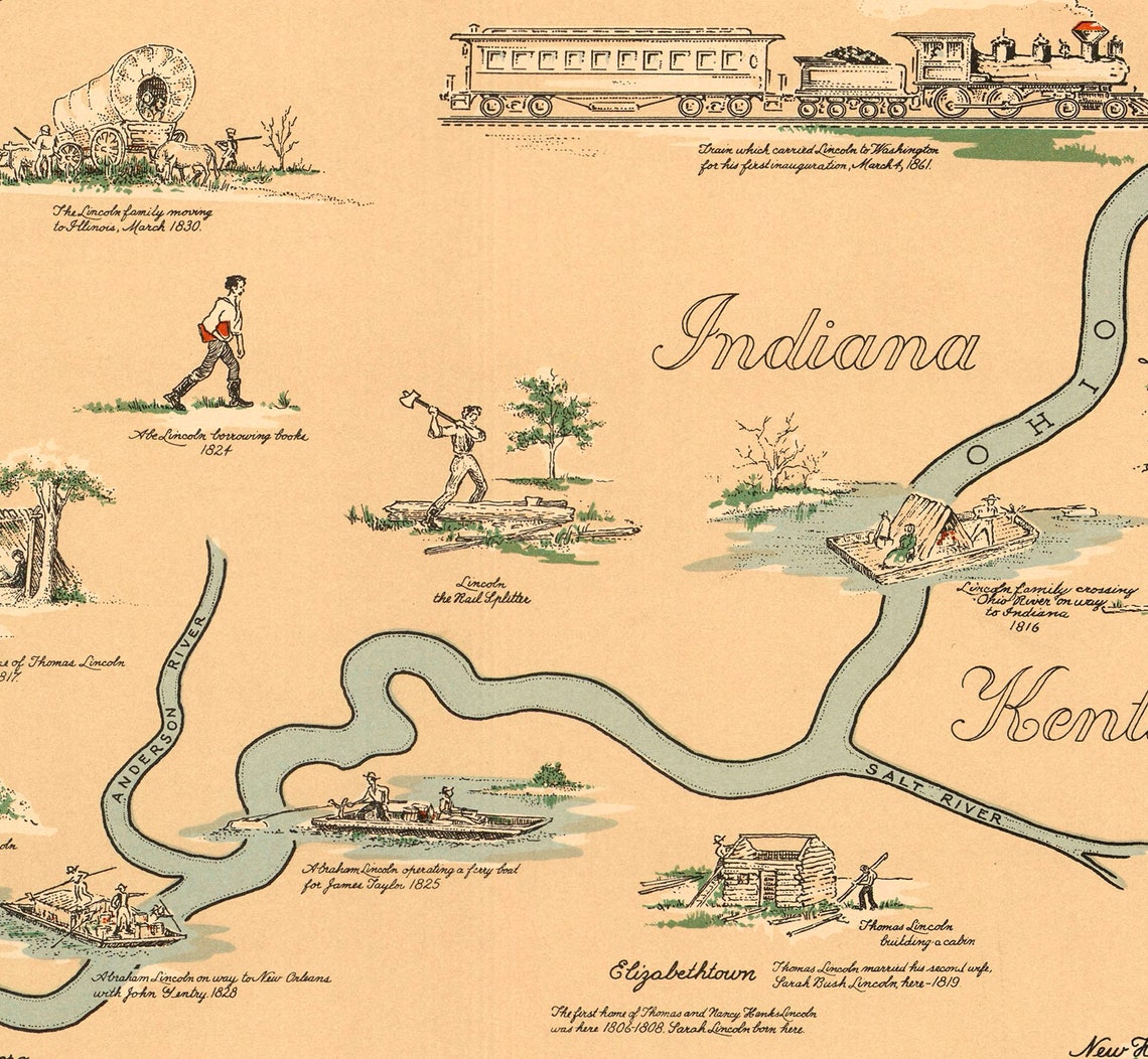 Abraham Lincoln Historical Map 1953 Ready-to-frame 24 x - Etsy Nederland