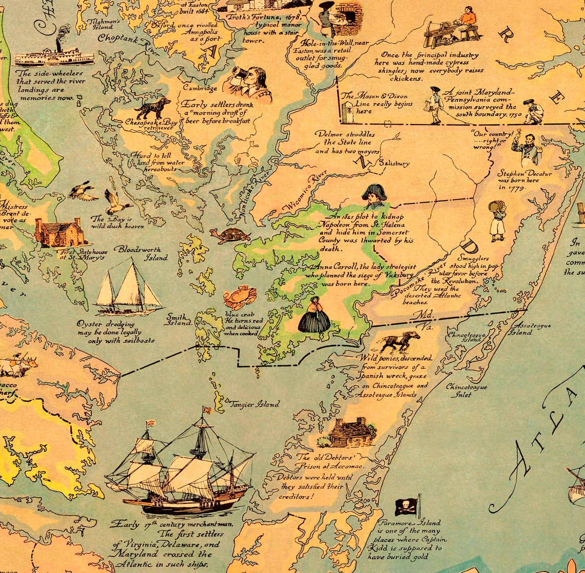 Chesapeake Bay Region Historical Map 1959 Ready-to-frame | Etsy