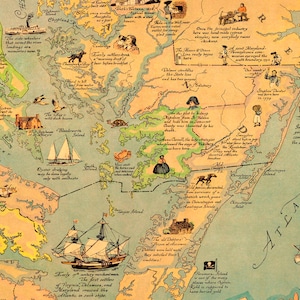 Chesapeake Bay Region Historical Map 1959; Ready-to-frame 24" X 36 ...