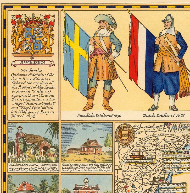 Delaware History 1938; Ready-to-frame 24" X 36" Print Reproduced From a ...