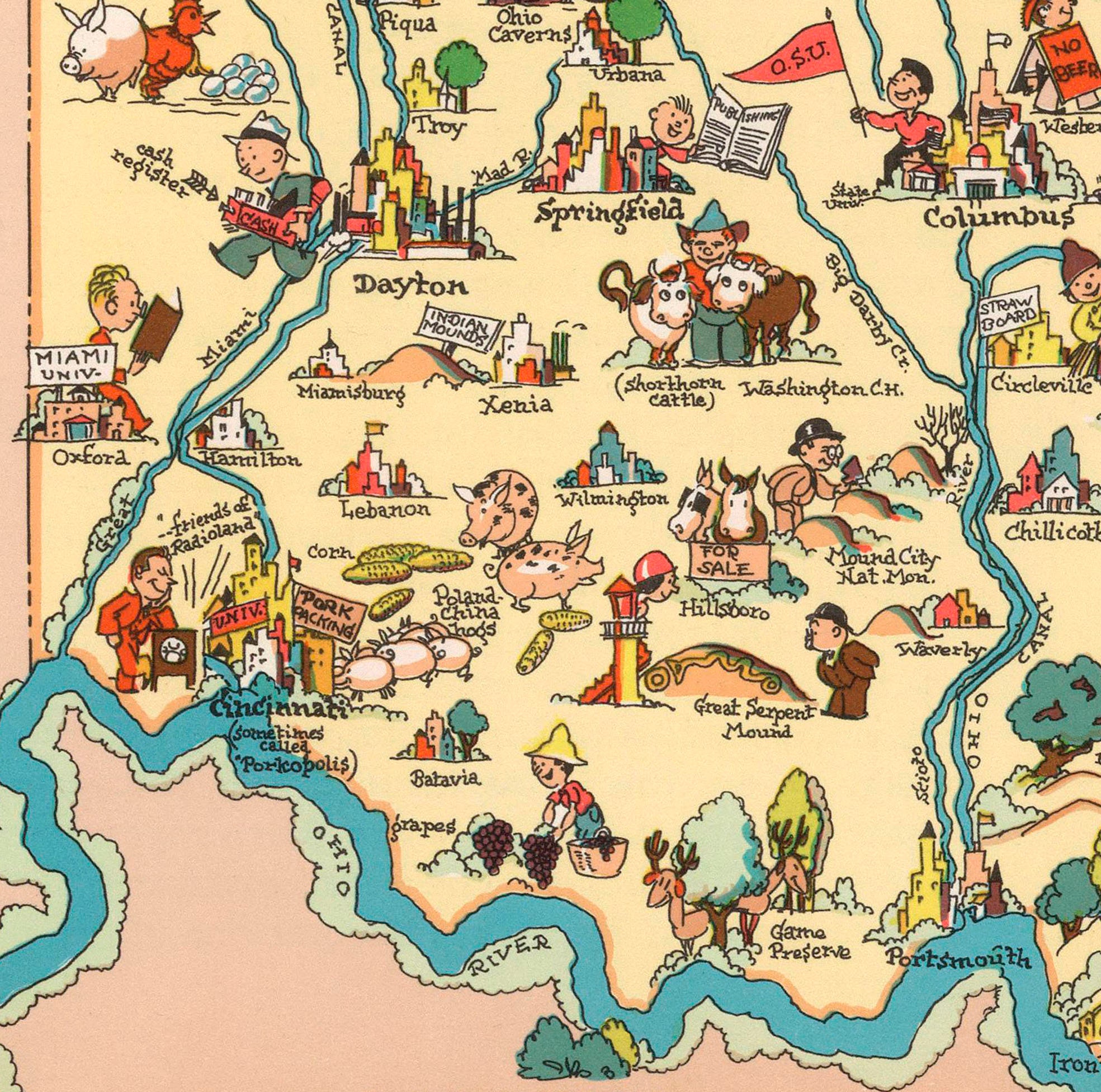 Ohio Pictorial Map 1935; Ready-to-frame 18" X 24" Print Reproduced From ...