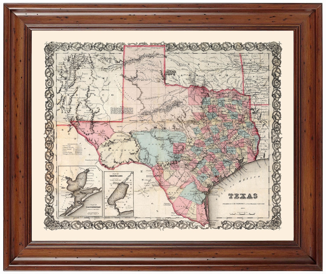 Texas 1855; Ready-to-frame 18" X 24" Print Reproduced From a Vintage ...