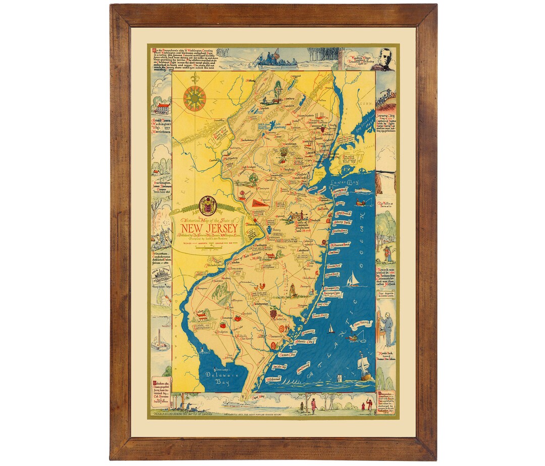 New Jersey Historical Map 1939; Ready-to-frame 24" X 36" Print ...
