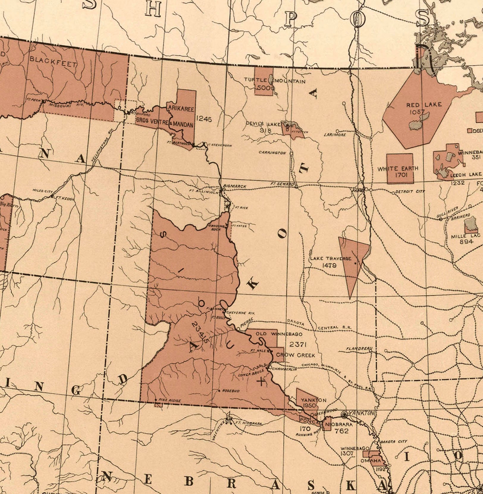US Map of Indian Reservations 1883; Ready-to-frame 24" x 36" print ...