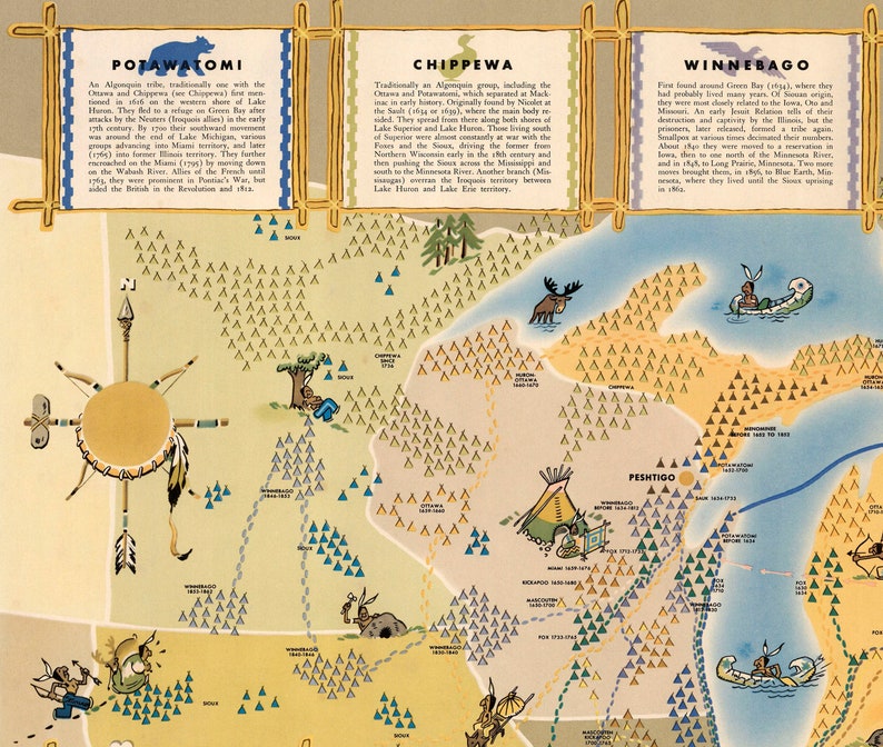 WI Map of Indian Tribes & Heritage 1942; Ready-to-frame 24" X 36" Print ...