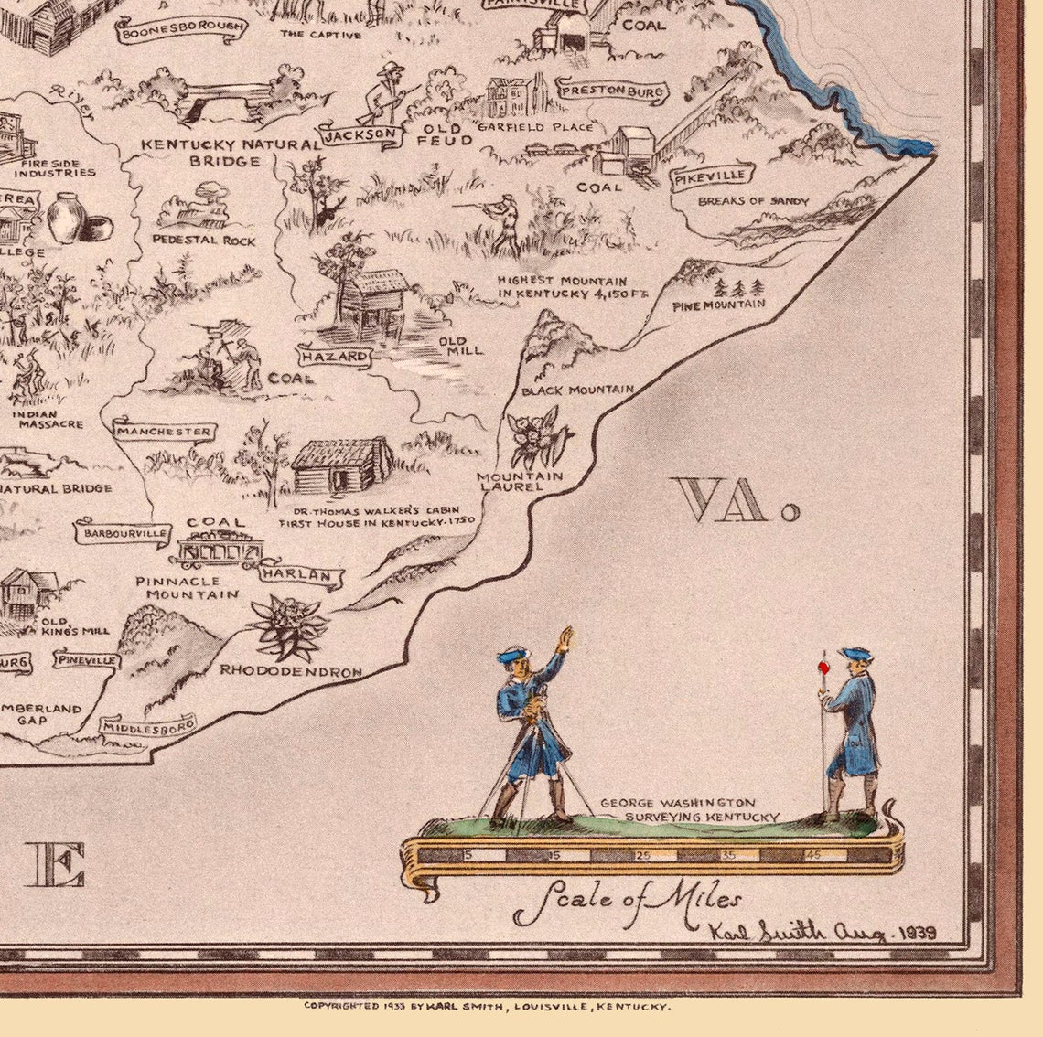 Kentucky Historical Map 1938 Ready-to-frame 24 X 36 Print Reproduced ...