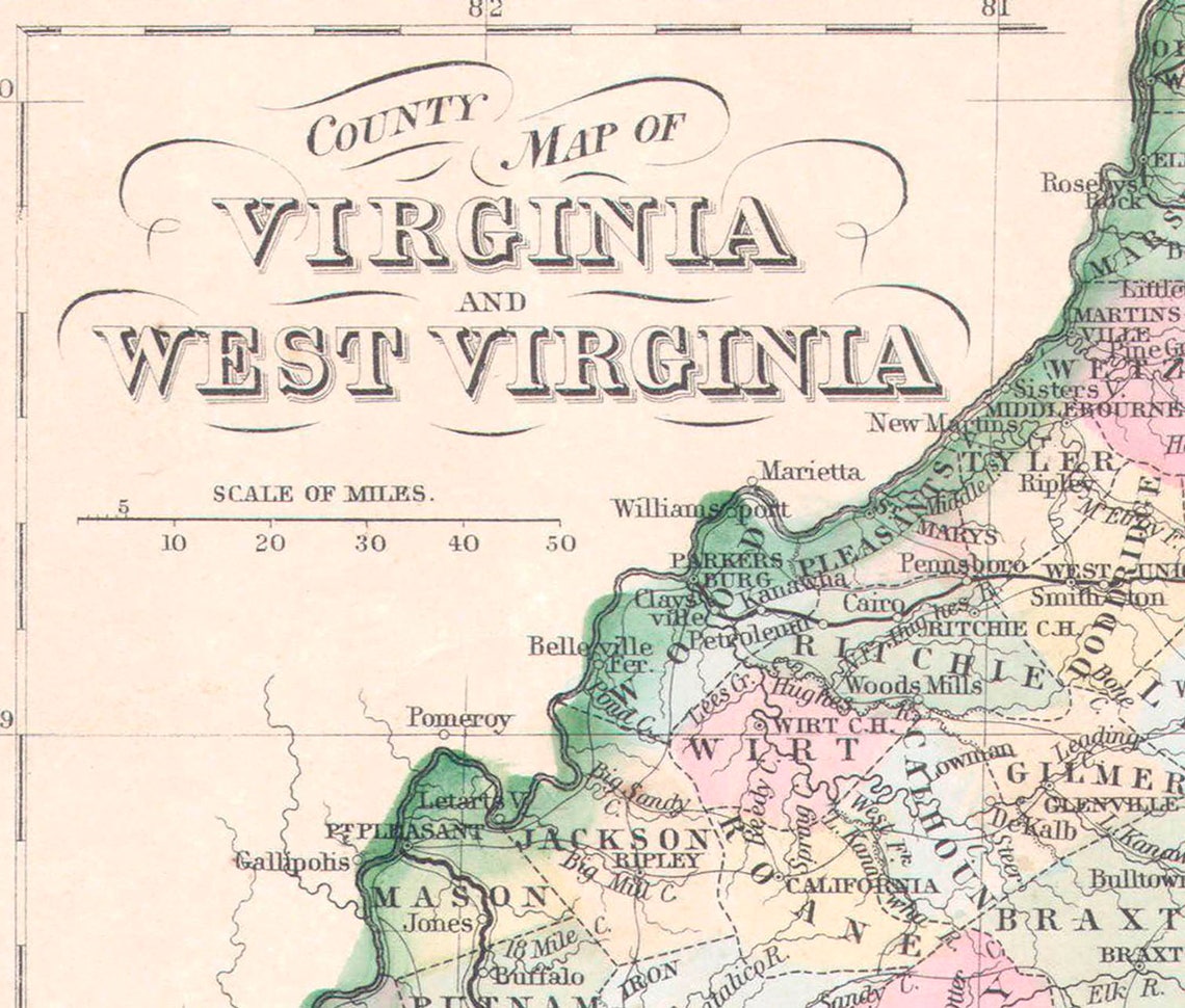 Virginia & West Virginia 1864; Ready-to-frame 18" X 24" Print ...