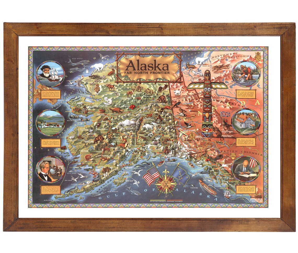 Alaska Pictorial Map 1959 Ready-to-frame 24 X 36 - Etsy