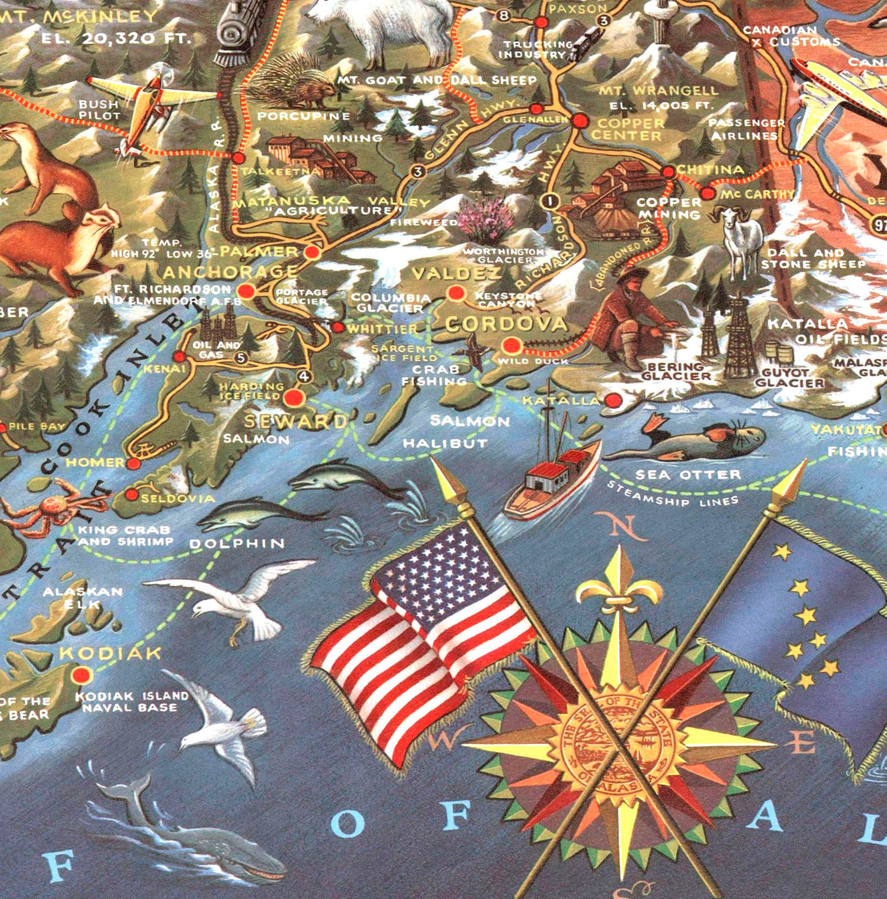 Alaska Pictorial Map 1959; Ready-to-frame 18" X 24" Print Reproduced ...