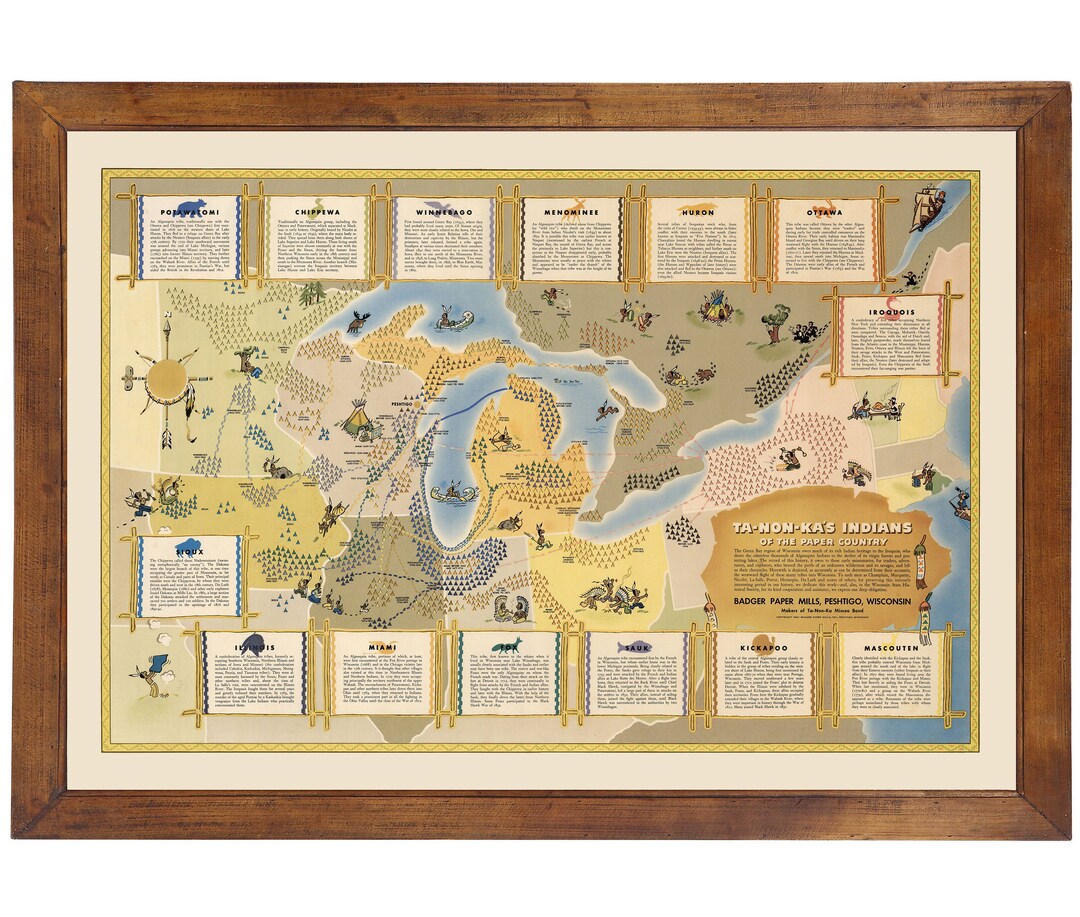 WI Map of Indian Tribes & Heritage 1942; Ready-to-frame 24" X 36" Print ...