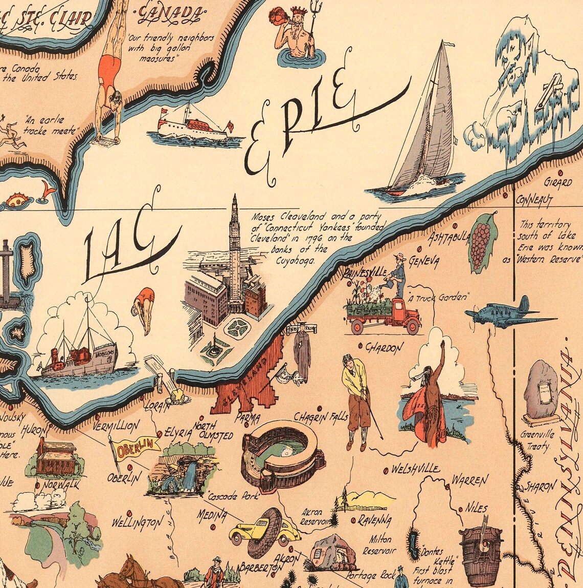 Ohio Historical Map 1946 Ready-to-frame 24 X 36 | Etsy