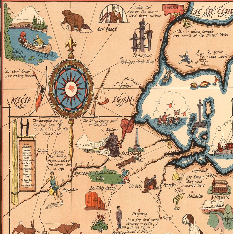 Ohio Historical Map 1946; Ready-to-frame 24" X 36" Print Reproduced ...