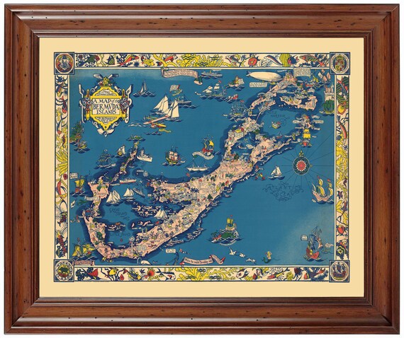 Bermuda Pictorial Map 1930 Ready-to-frame 16 X 20 | Etsy