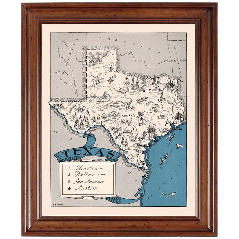 Texas Vintage Map - Etsy