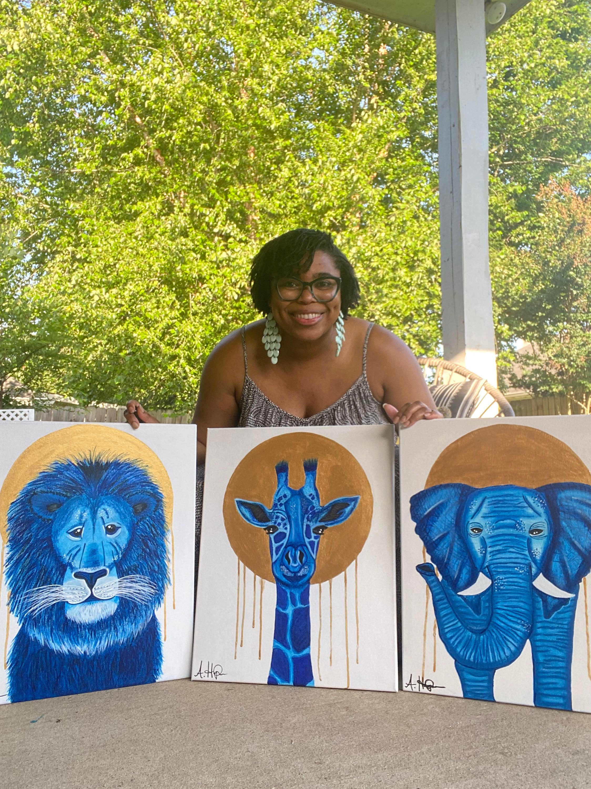 Art By A. Harper- Monochromatic Jungle Animals Collection: Blue & Gold.