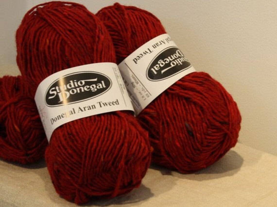 DEEP RED 4754 Traditional Irish WOOL Tweed Aran | Etsy