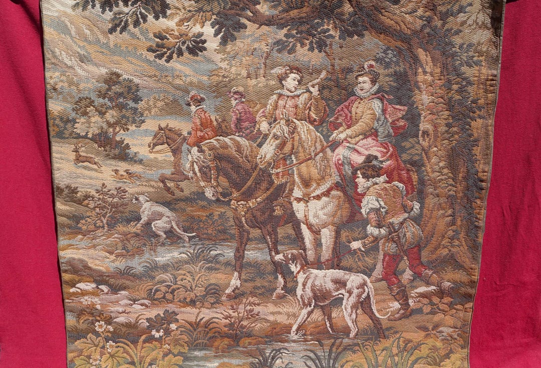 1970s Jules Pansu French Tapestry: Pastoral Hunting Scene Wall Hanging ...