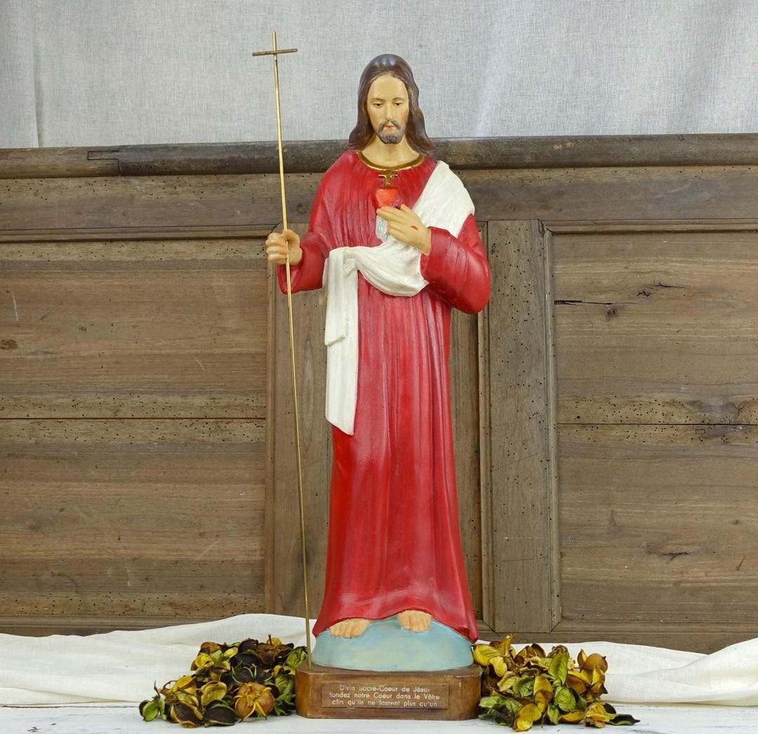 Sacred Heart of Jesus, 23" Tall Our Lord Jesus Statue, Hand Painted ...