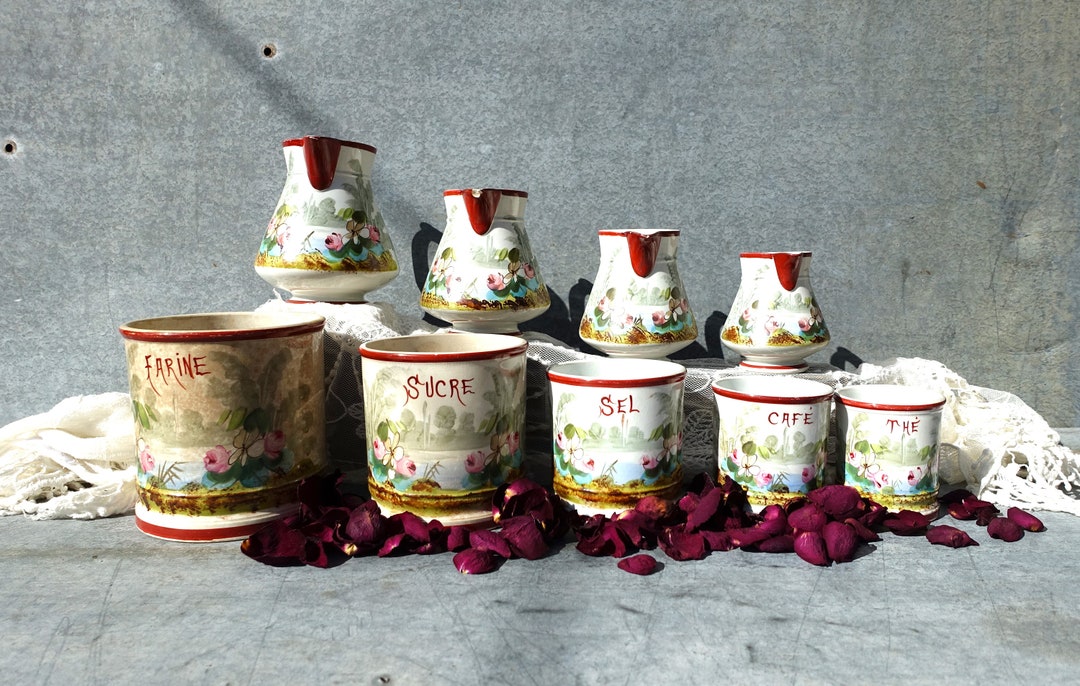 19th French Kitchen Canister Set Plus Matching Four Jugs, Jules ...