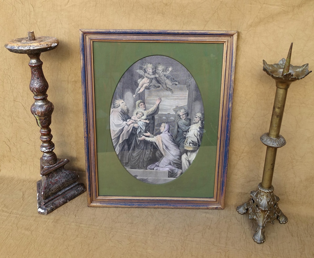 Serene Hand Tinted Religious Lithograph, "presentation of Christ ...