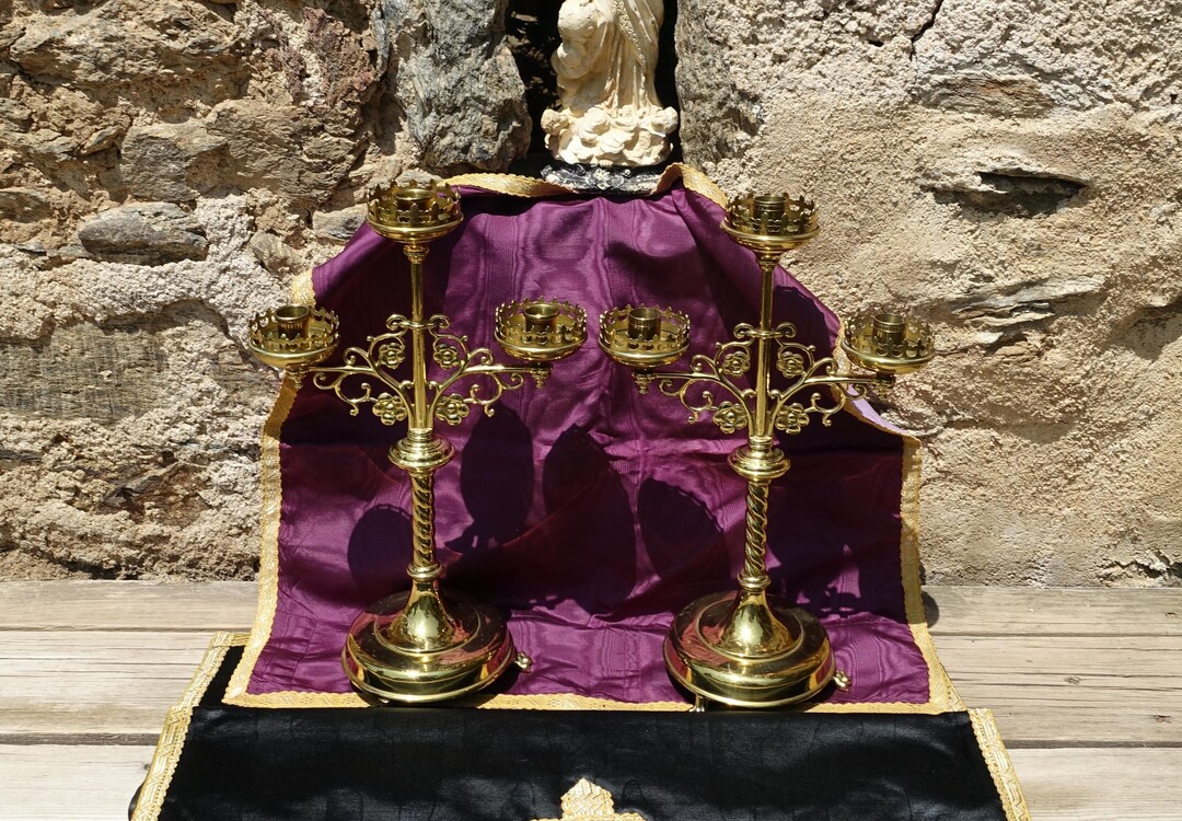 Antique Gilded Bronze Altar Candelabra: French Church Candlesticks ...