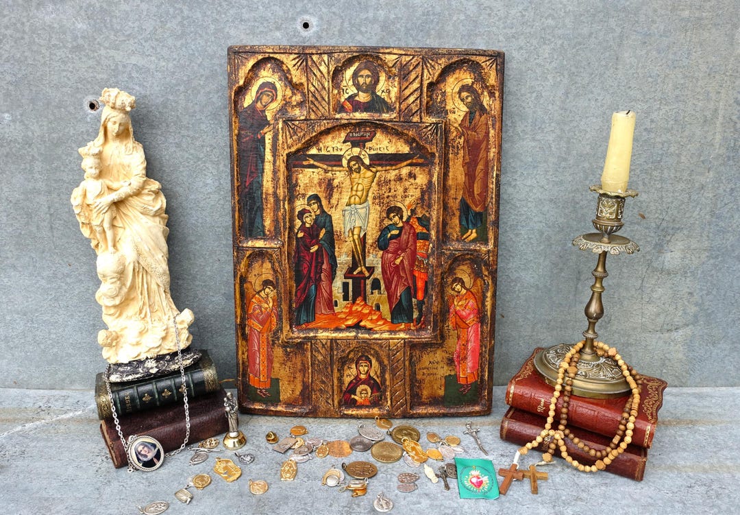 Stunning 1980's Greek Religious Icon From Mount Athos, 16 1/4 Handmade ...