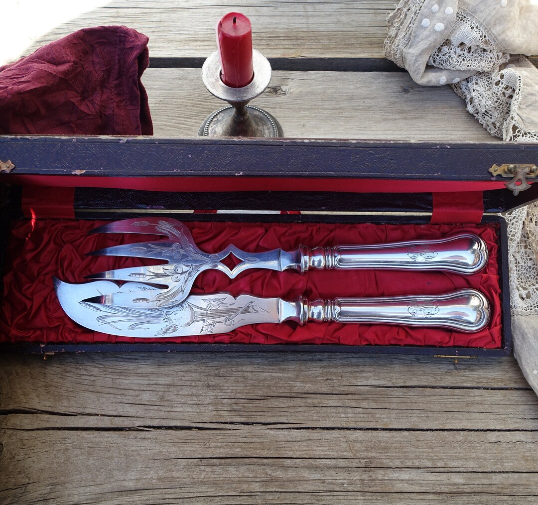 Art Nouveau Silver Plated Fish Serving Set: Bird & Bull Rush Design - Etsy