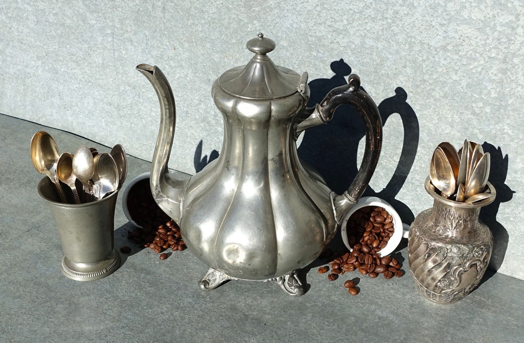 Pewter 1800's Coffee Pot, Super Shabby Chic Kitchen Decor, 1897 "shaw ...