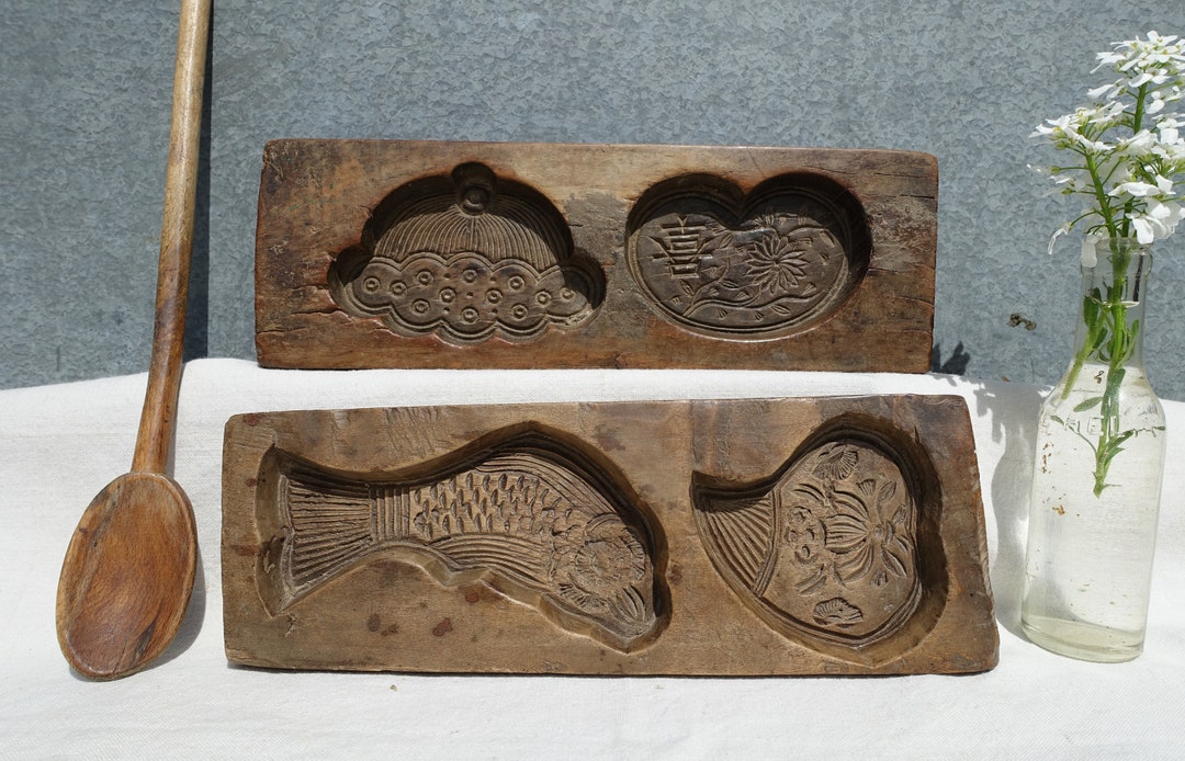 1800's French/vietnamsse Moon Cake Molds, Pair Hand Carved Antique ...