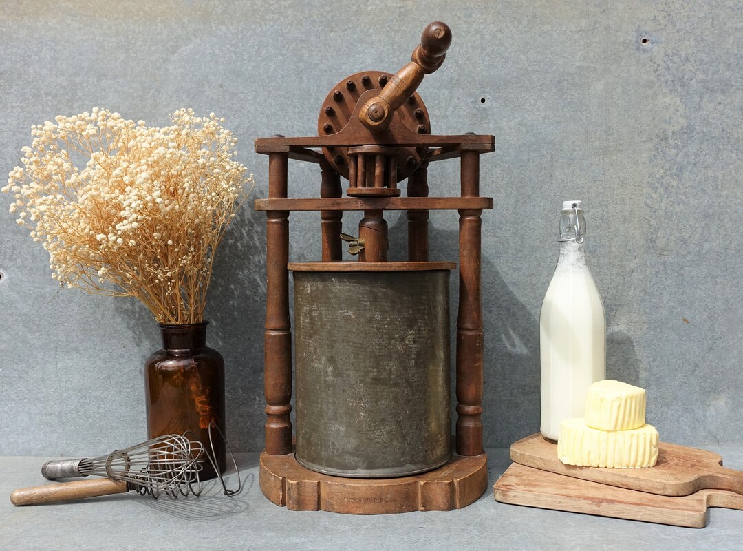 French Wooden Butter Churn: Handmade Kitchenalia, Hand Cranking ...