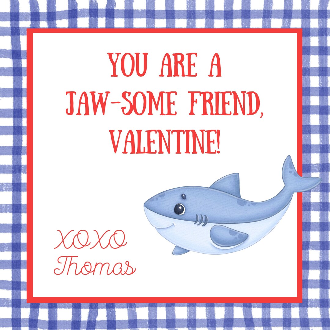 Shark Valentine Gift Tag NAVY GINGHAM - Etsy
