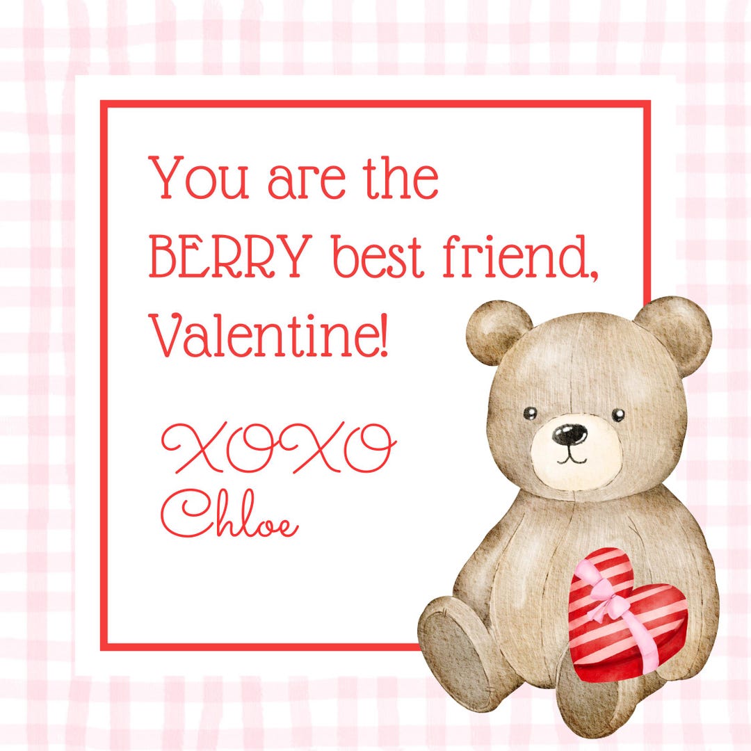 Teddy Bear Valentine Gift Tag PINK GINGHAM - Etsy