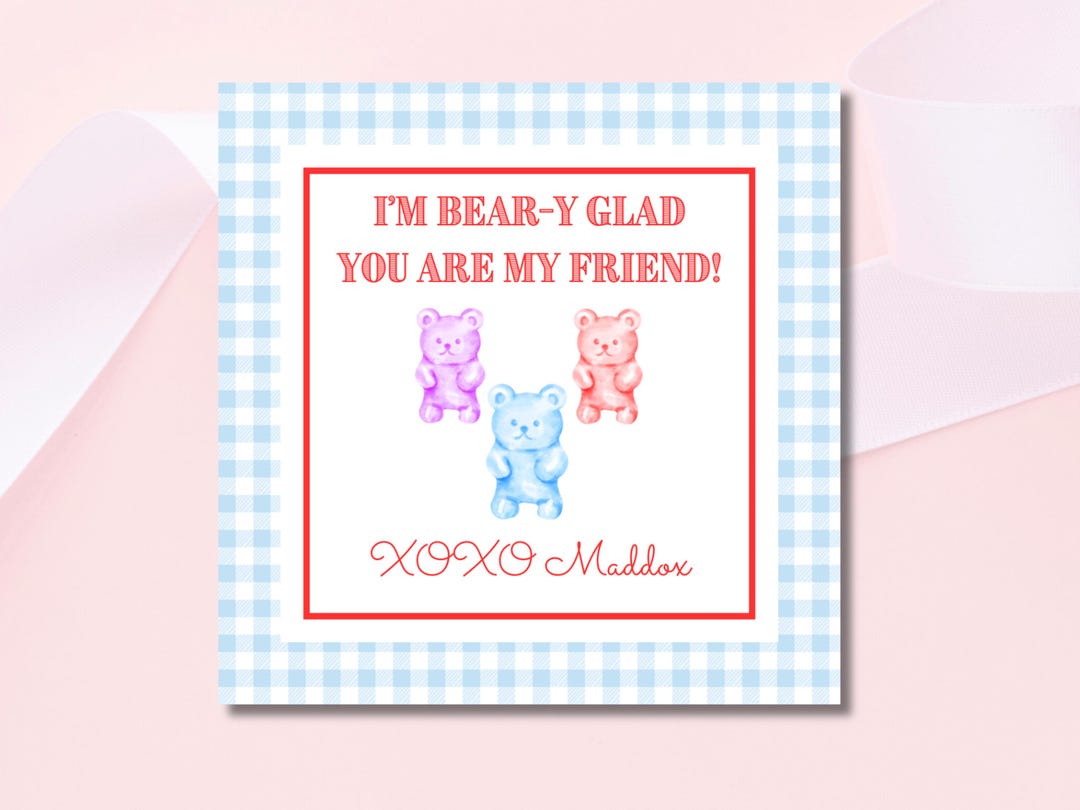 Customizable Gummy Bear Valentine Gift Tag | Printable Download - Etsy