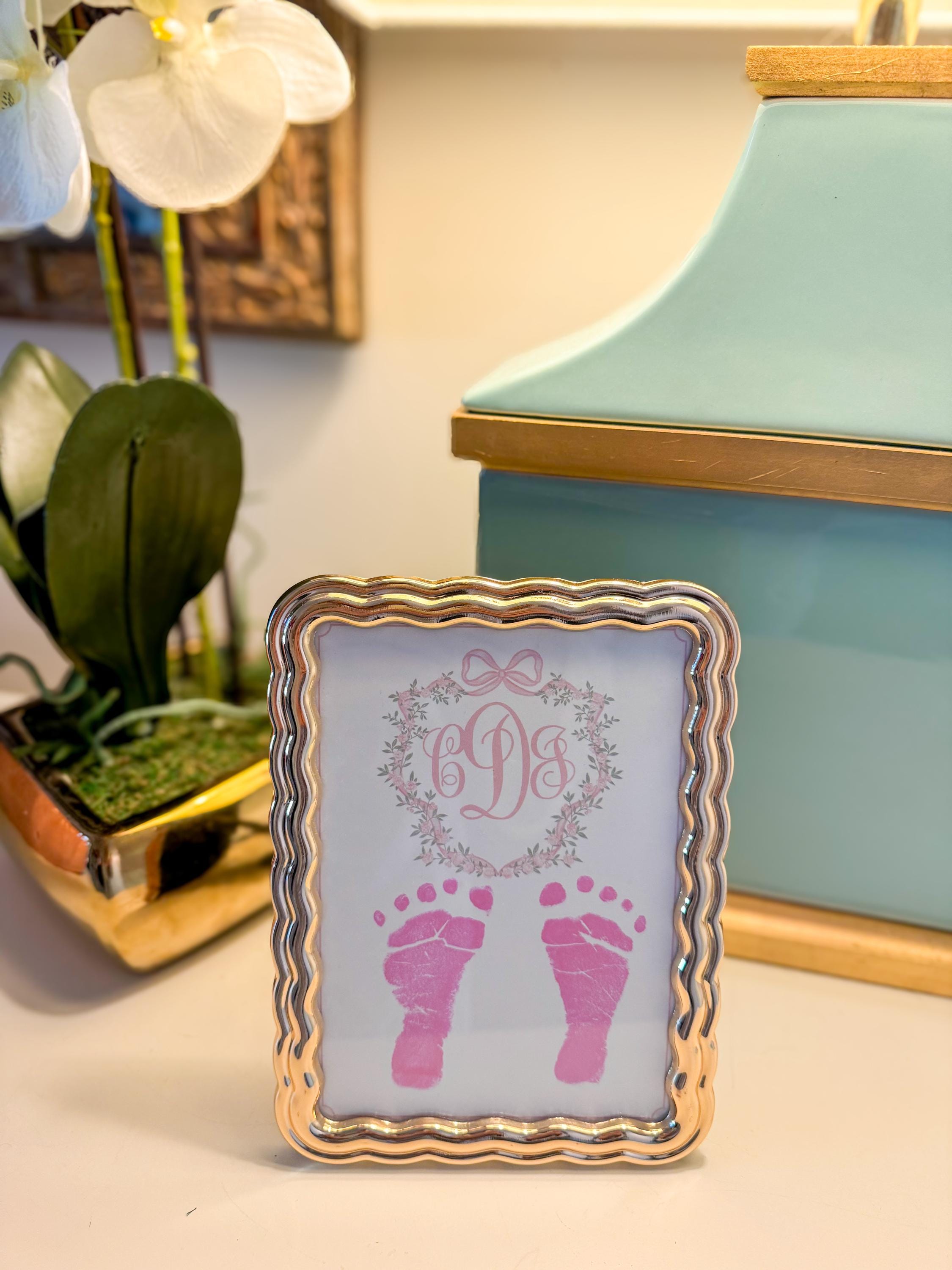 Baby Footprint Card | Pink Floral Crest | Digital Download - Etsy