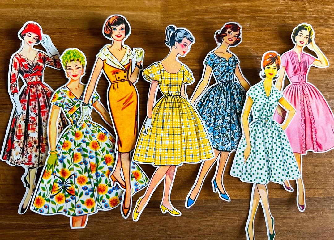 Set of 7 Vintage 1950s Sewing Pattern Fashion Models | Die-cut Retro ...