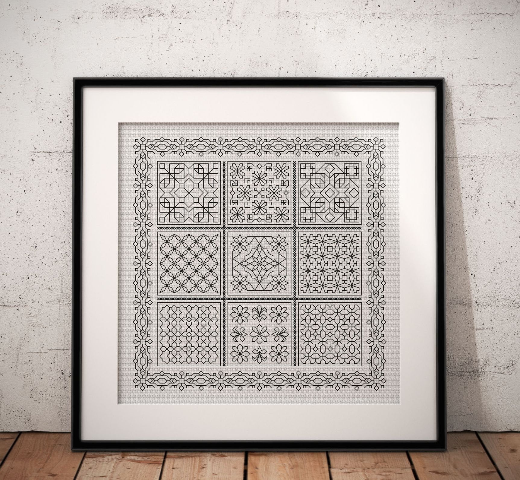 Sampler 1 Blackwork Style Sampler Pattern, Digital Pattern, Backstitch ...