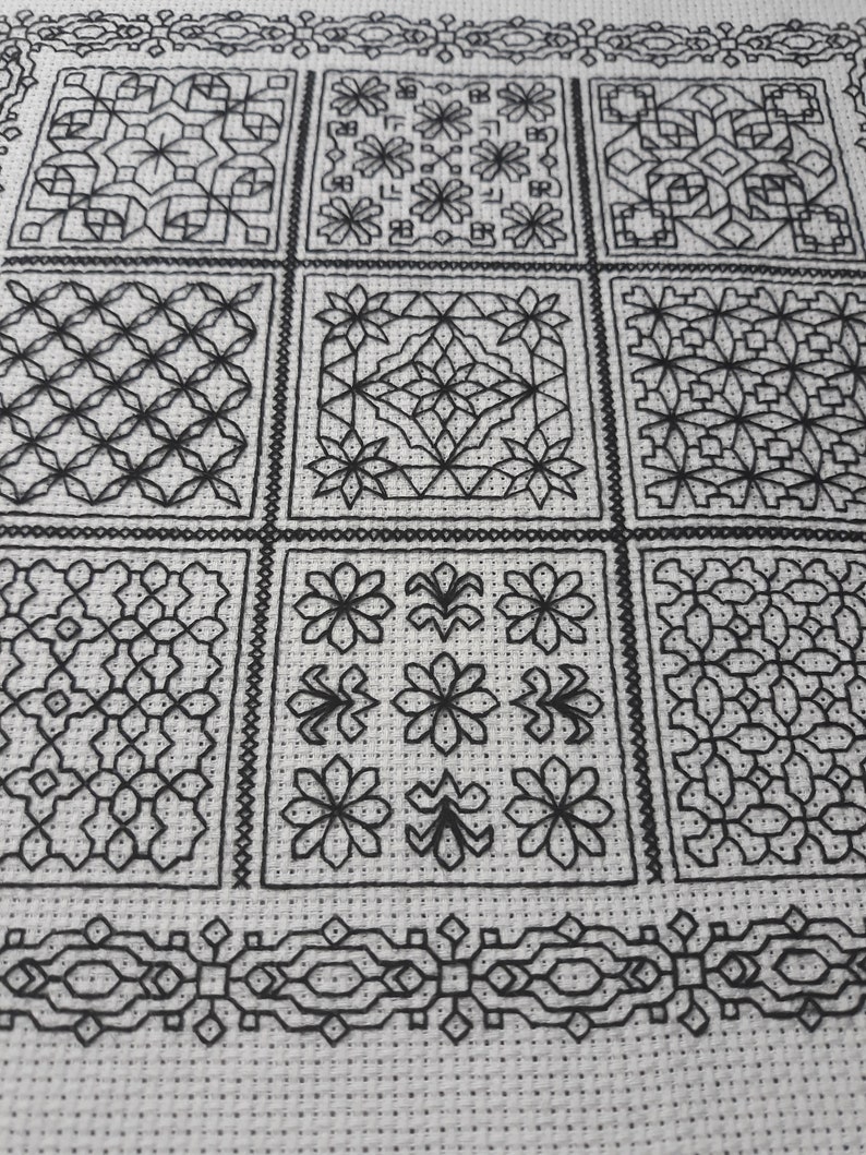 Sampler #1 - Blackwork Style Sampler Pattern, Digital Pattern ...