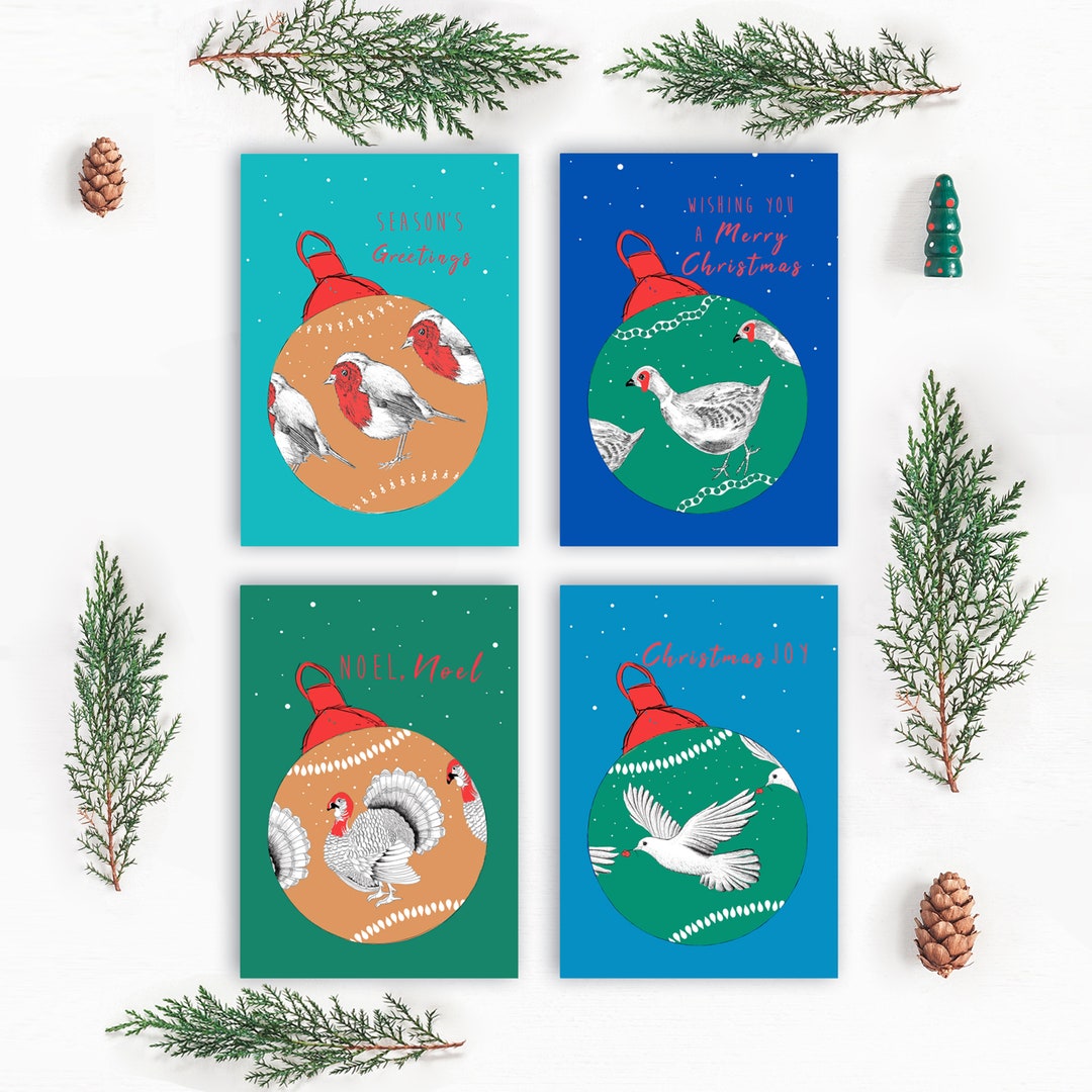 Festive Birds Christmas Card Pack Wildlife Christmas Cards - Etsy España