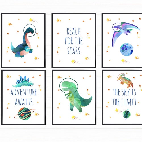 Outer Space Dinosaurs Printable Wall Art Digital Download - Etsy