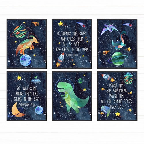 Dinosaur Space Nursery Printable Wall Art Set Digital | Etsy