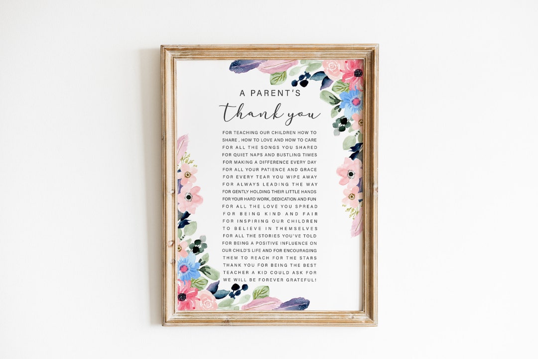 A Parents Thank You Poem Printable Wall Art Digital Download - Etsy ...