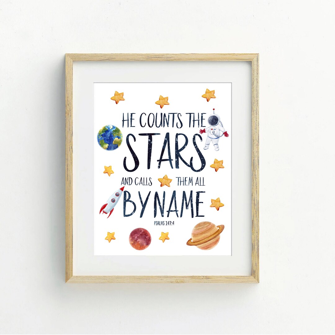 Space Bible Verse Wall Art: Printable Salm 147 Nursery Decor (digital ...